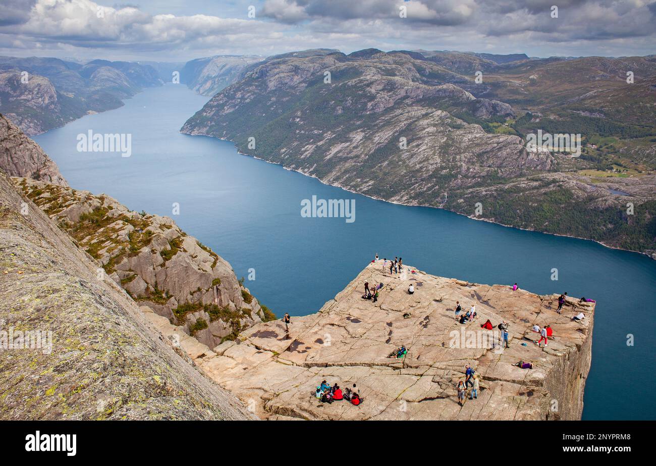 Preikestolen, Pulpit Rock, 600 meters over LyseFjord, Lyse Fjord, in ...
