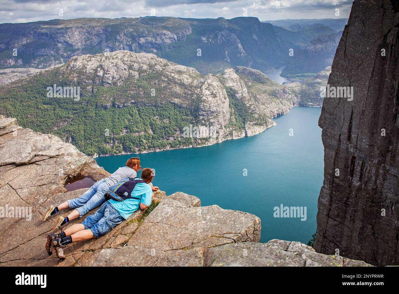 Preikestolen, Pulpit Rock, 600 meters over LyseFjord, Lyse Fjord, in ...