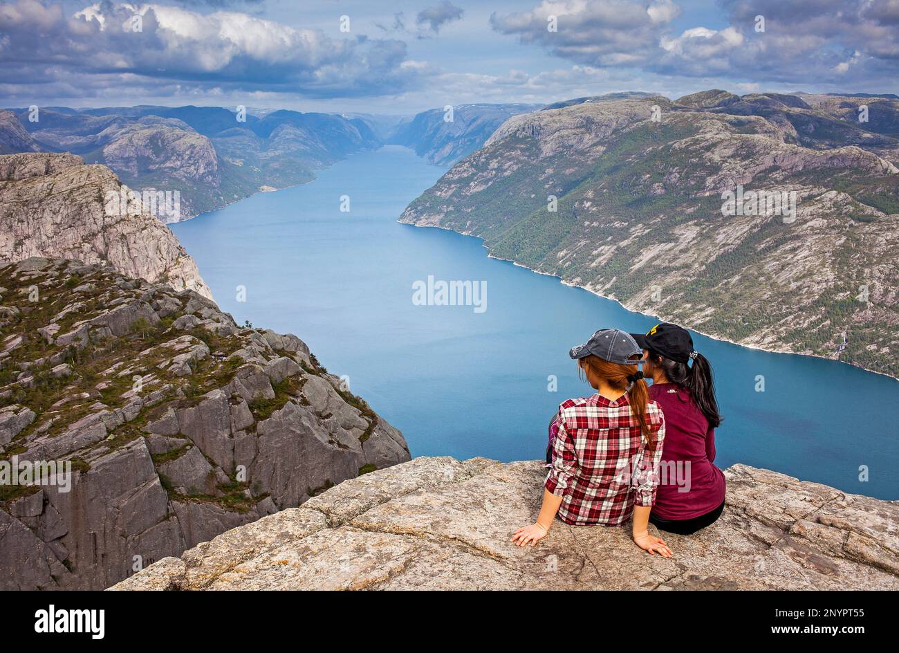 Preikestolen, Pulpit Rock, 600 meters over LyseFjord, Lyse Fjord, in ...