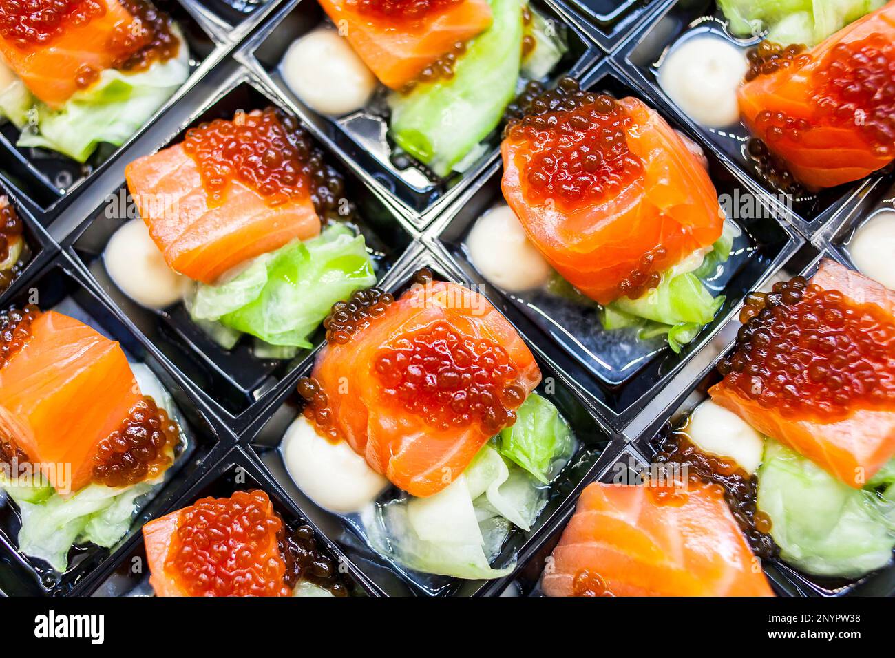 salmon with salmon roe, Fish market restaurant, in harbour Vagen ...