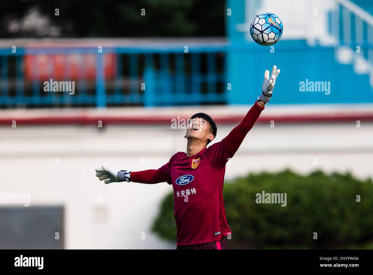 Yan Junling of Chinese national football team takes part in a training ...