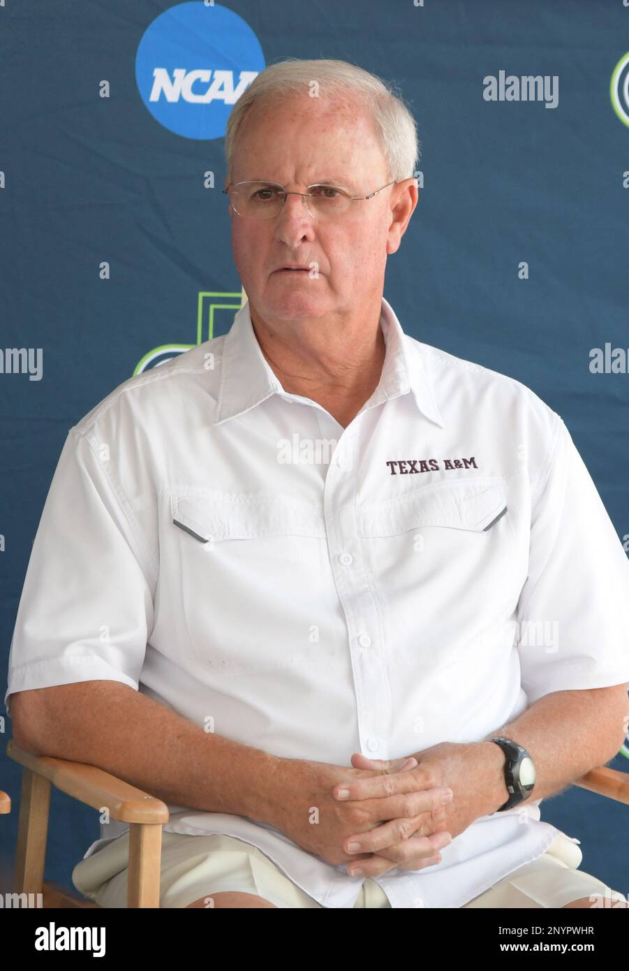 Texas A&M Aggies coach Pat Henry reacts during a press conference prior ...