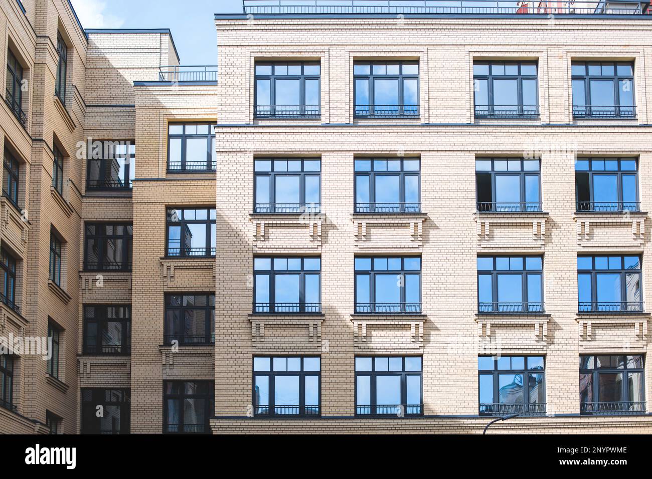 Modern european residential apartment complex yard territory, multi ...