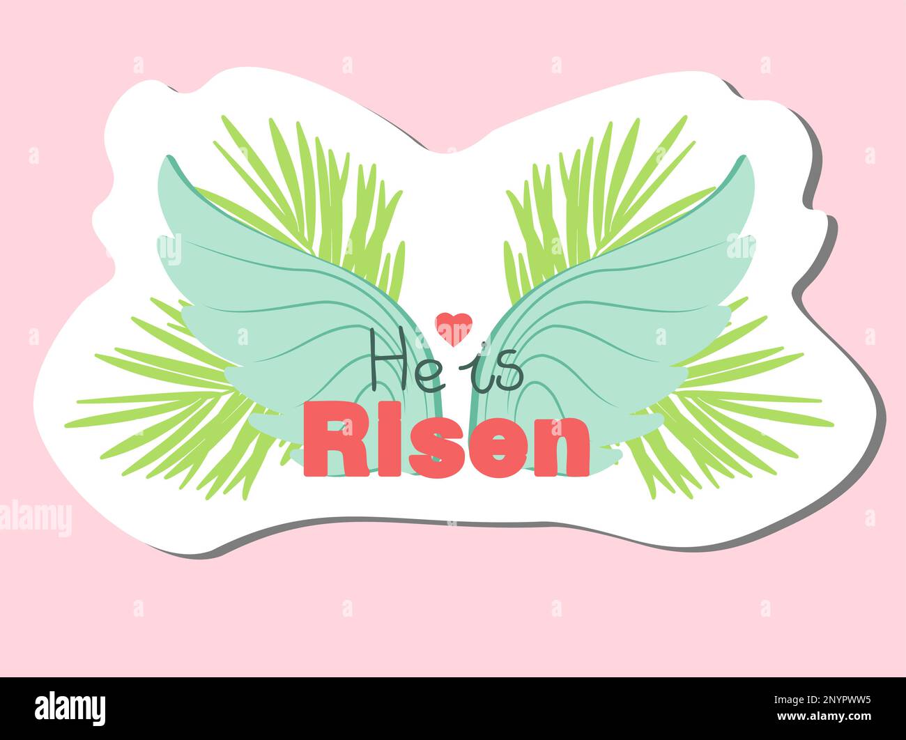 he is risen. Christian symbols. cross and palm branches. Angel wings ...