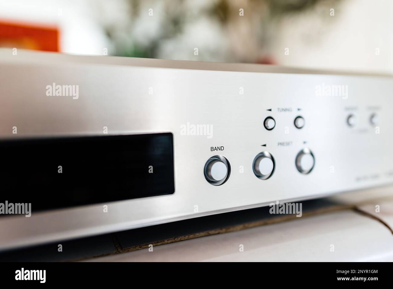 Details of vintage Hi-Fi radio tuner band selection buttons on the ...