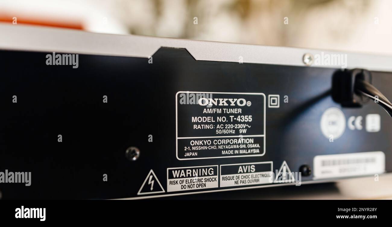 Paris, France - Mar 1, 2023: Details of model name vintage Hi-Fi radio ...