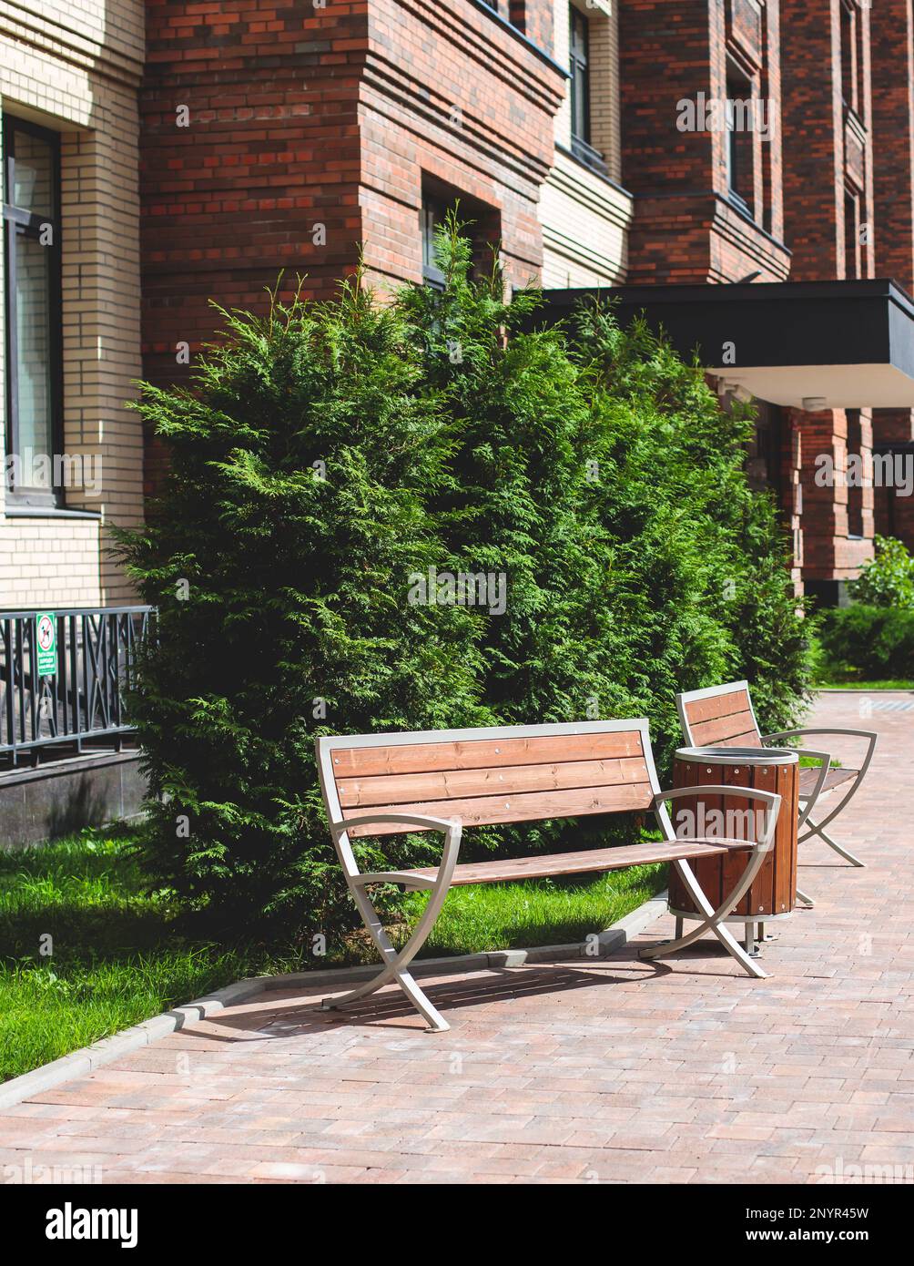 Modern european residential apartment complex yard territory, multi ...