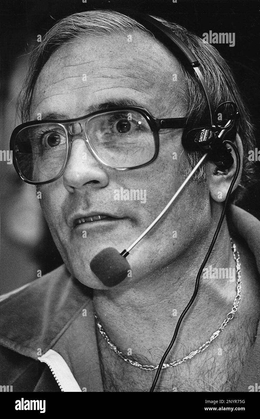 FILE - In this 1984 file photo, White Sox announcer Jim Piersall looks ...