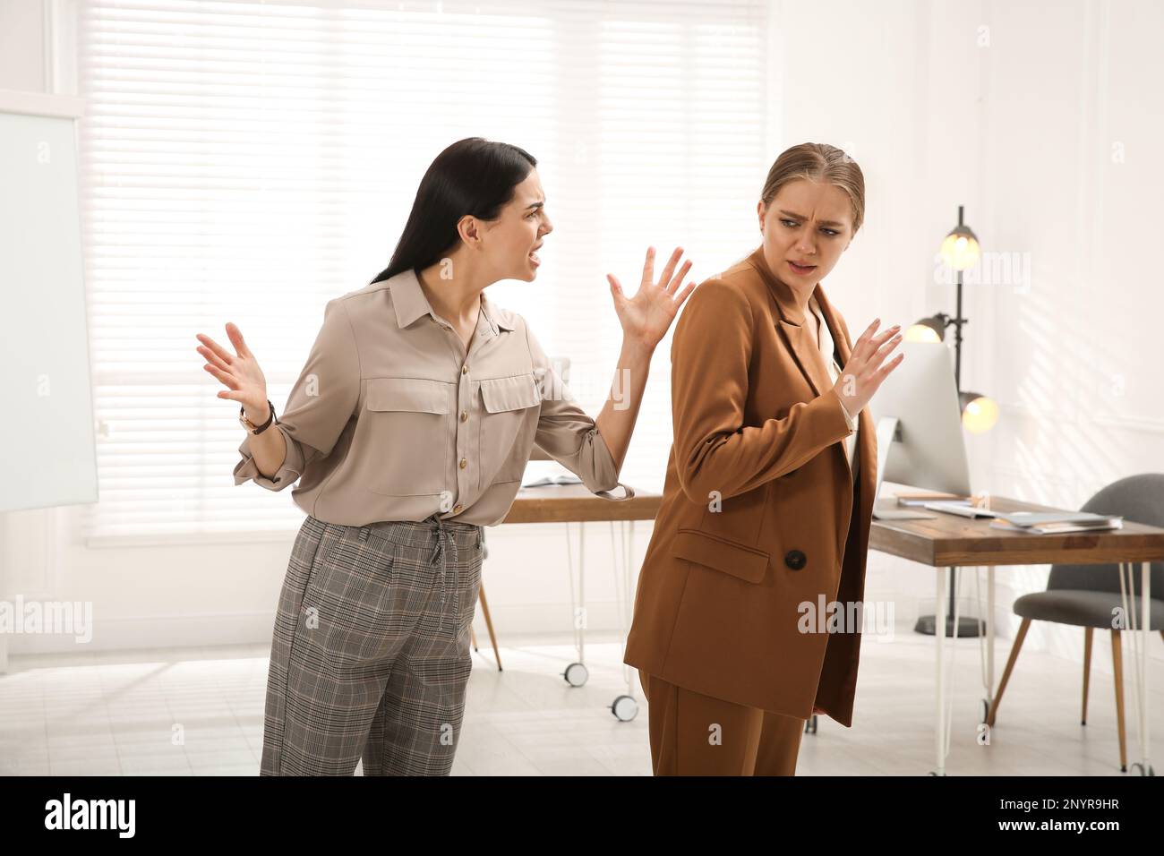 Boss screaming at employee in office. Toxic work environment Stock ...