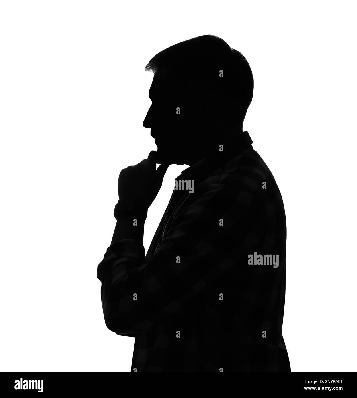 Silhouette of anonymous man on white background Stock Photo - Alamy