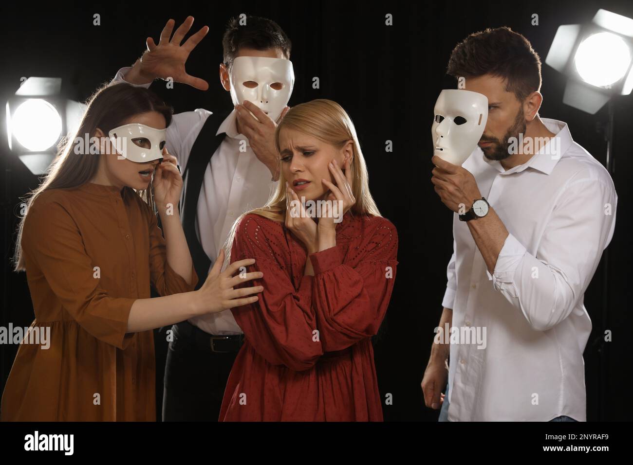 Professional actors rehearsing on stage in theatre Stock Photo - Alamy