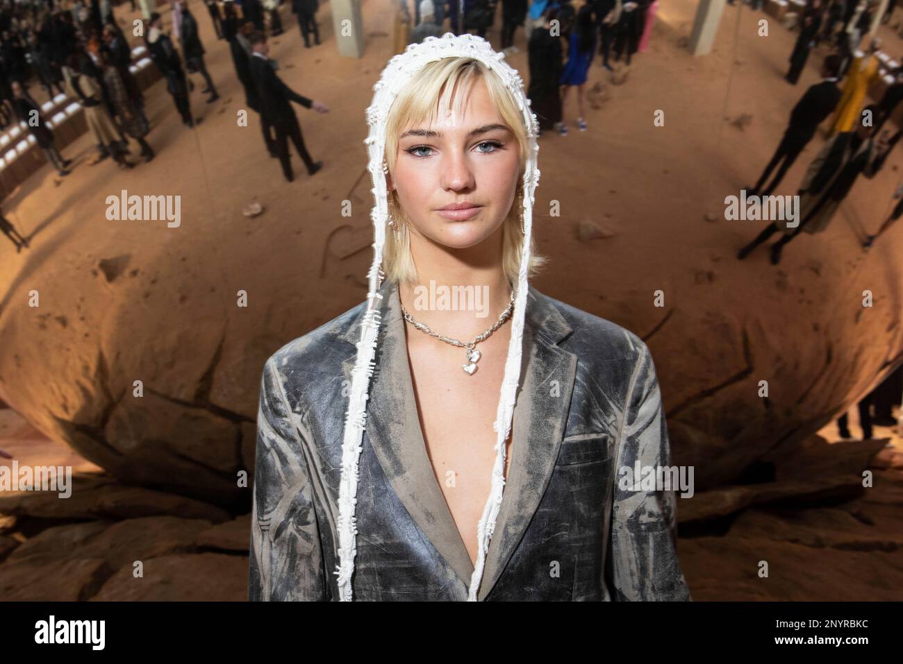 Mia Regan poses before the Off-White Fall/Winter 2023-2024 ready-to ...