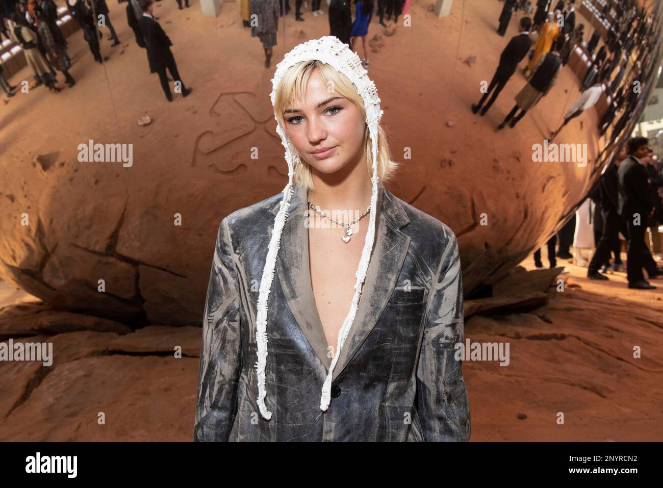 Mia Regan poses before the Off-White Fall/Winter 2023-2024 ready-to ...