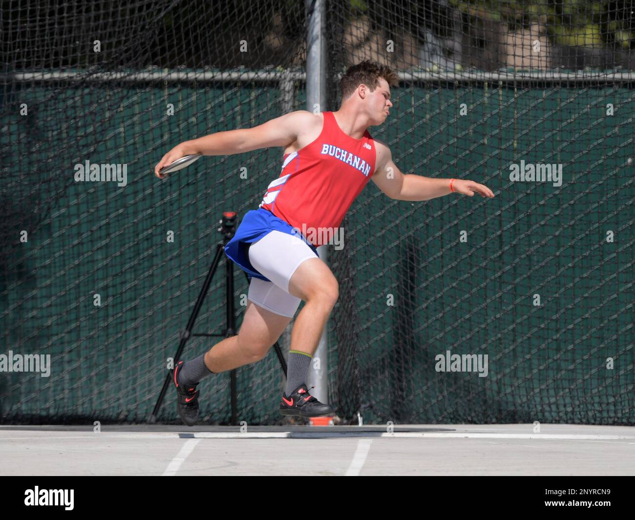 Jacob Wilson of Buchanan throws 184-10 in the discus qualifying during ...