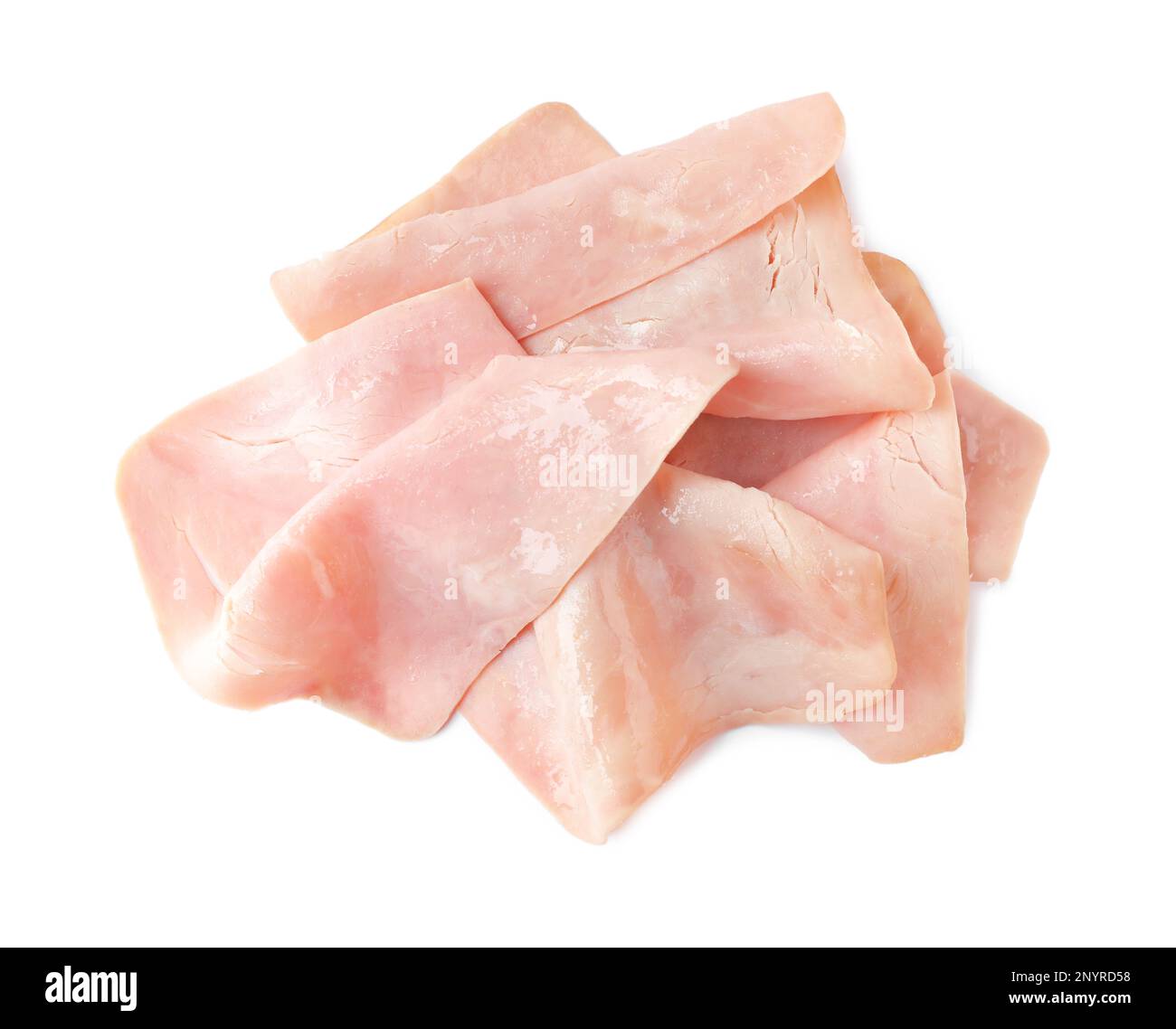 Delicious ham slices isolated on white, top view Stock Photo - Alamy