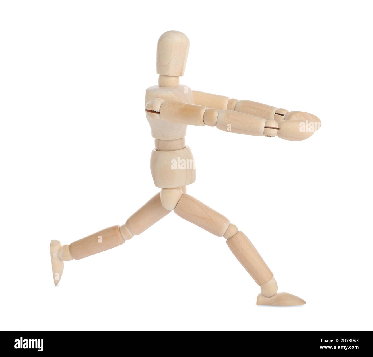 Wooden human model on white background. Mini mannequin Stock Photo - Alamy