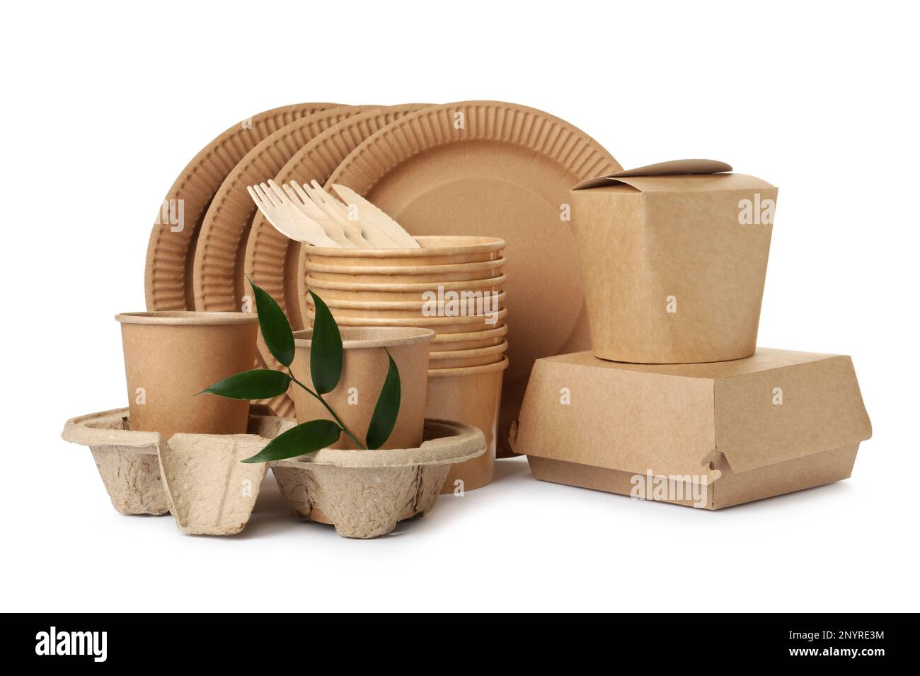 Different eco friendly products on white background Stock Photo - Alamy