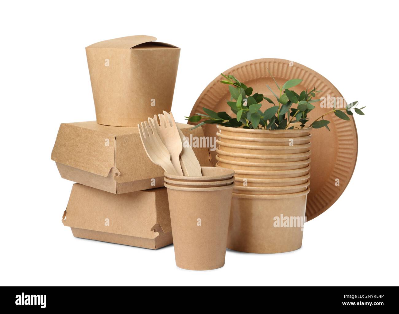 Different eco friendly products on white background Stock Photo - Alamy