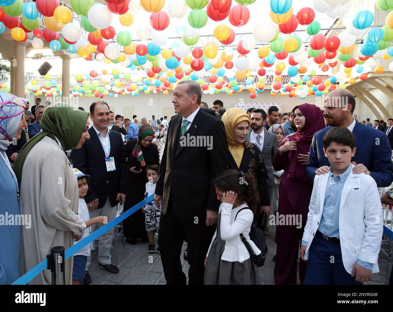 Turkey's President Recep Tayyip Erdogan, centre left, his wife Emine ...