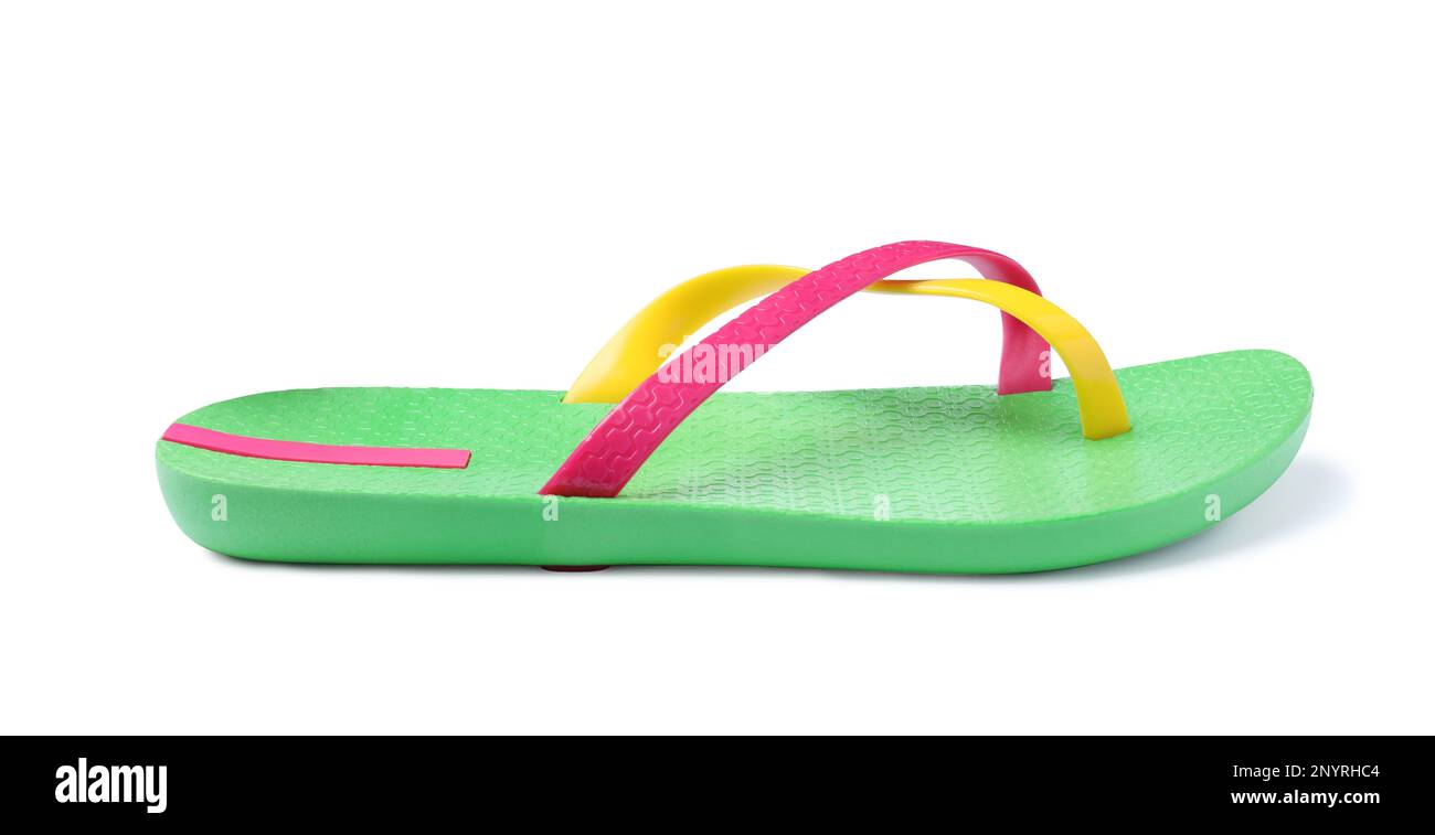 Single green flip flop isolated on white. Beach object Stock Photo - Alamy