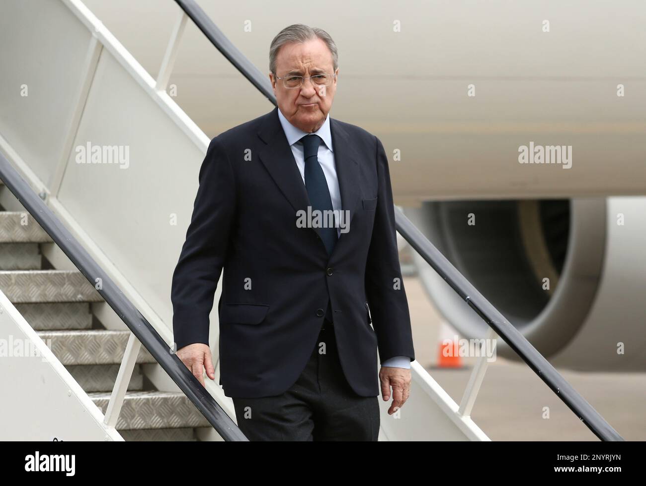 President of Real Madrid Florentino Perez arrives with his team at ...
