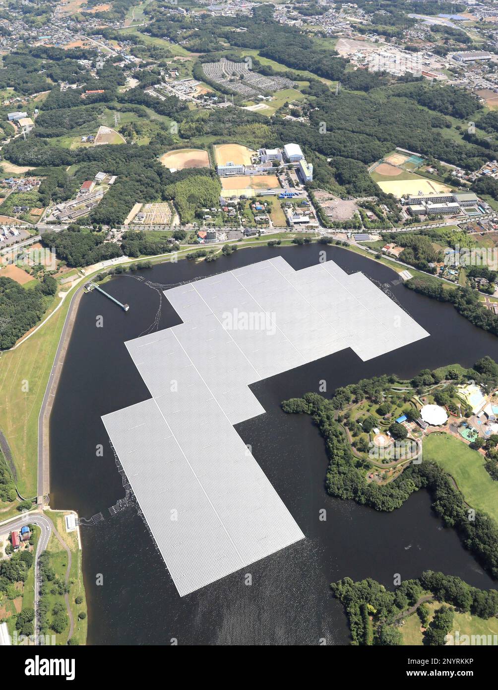 An aerial photo shows "Chiba Yamakura Floating Mega Solar Power Plant ...