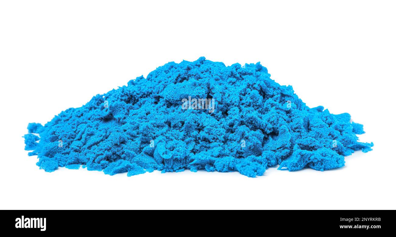 Pile of blue kinetic sand on white background Stock Photo - Alamy