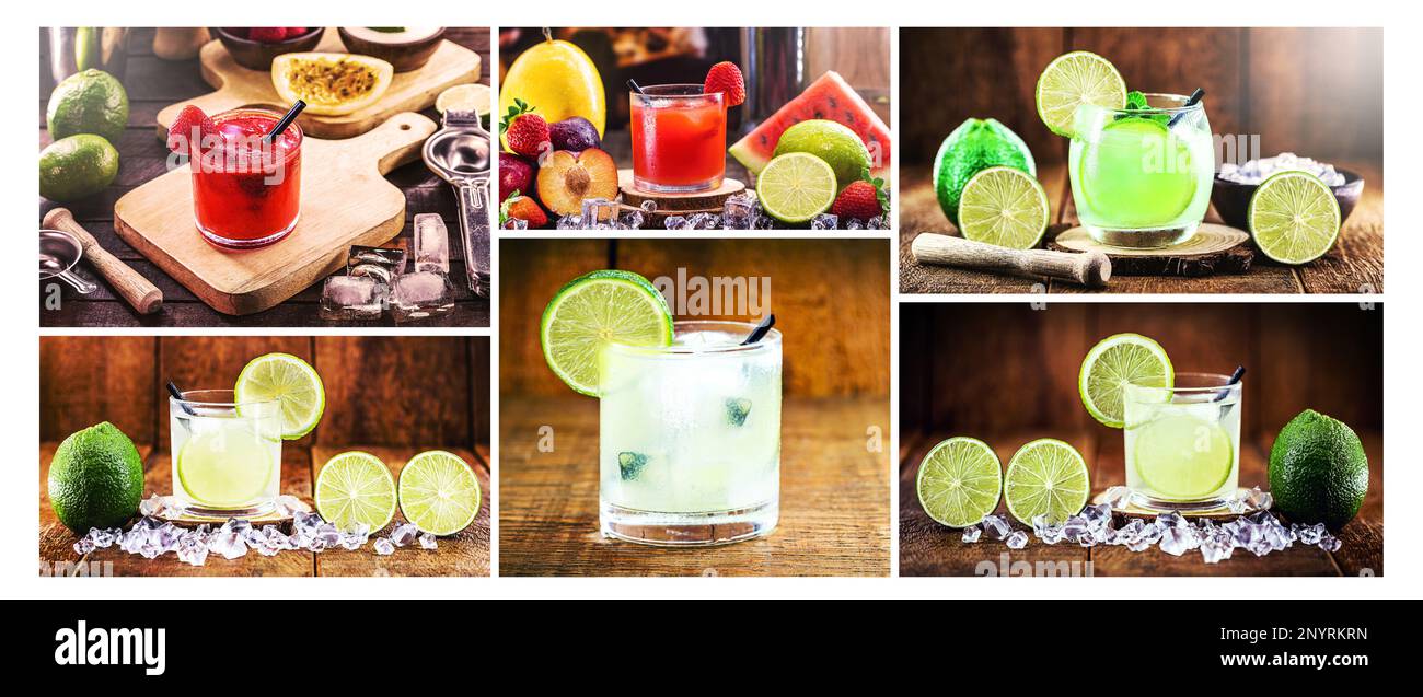 Composite for social networks of Brazilian drink, caipirinha, typical ...