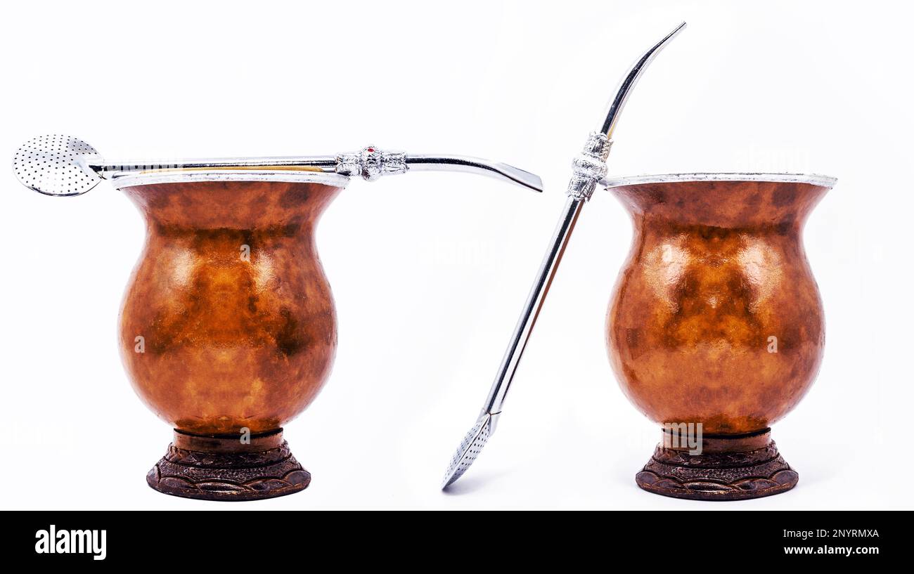 chimarrão gourd, with metallic straw or bomb, yerba mate and hot water ...