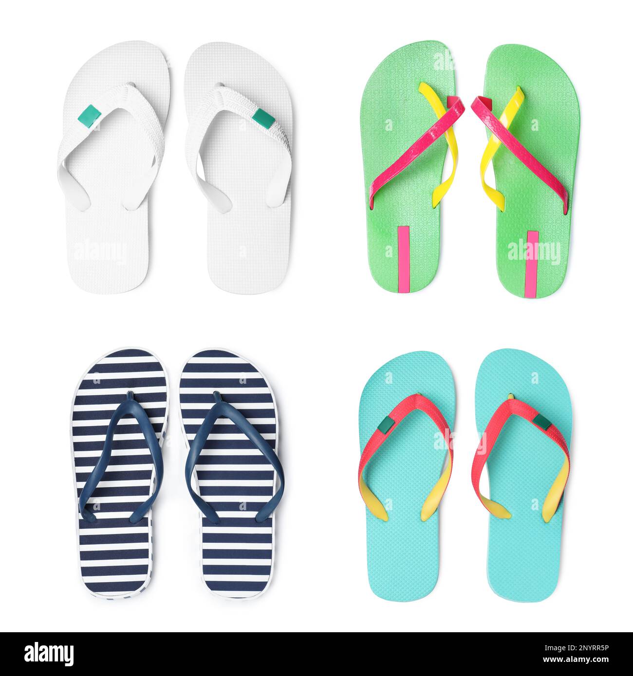 Set with different flip flops on white background, top view Stock Photo ...