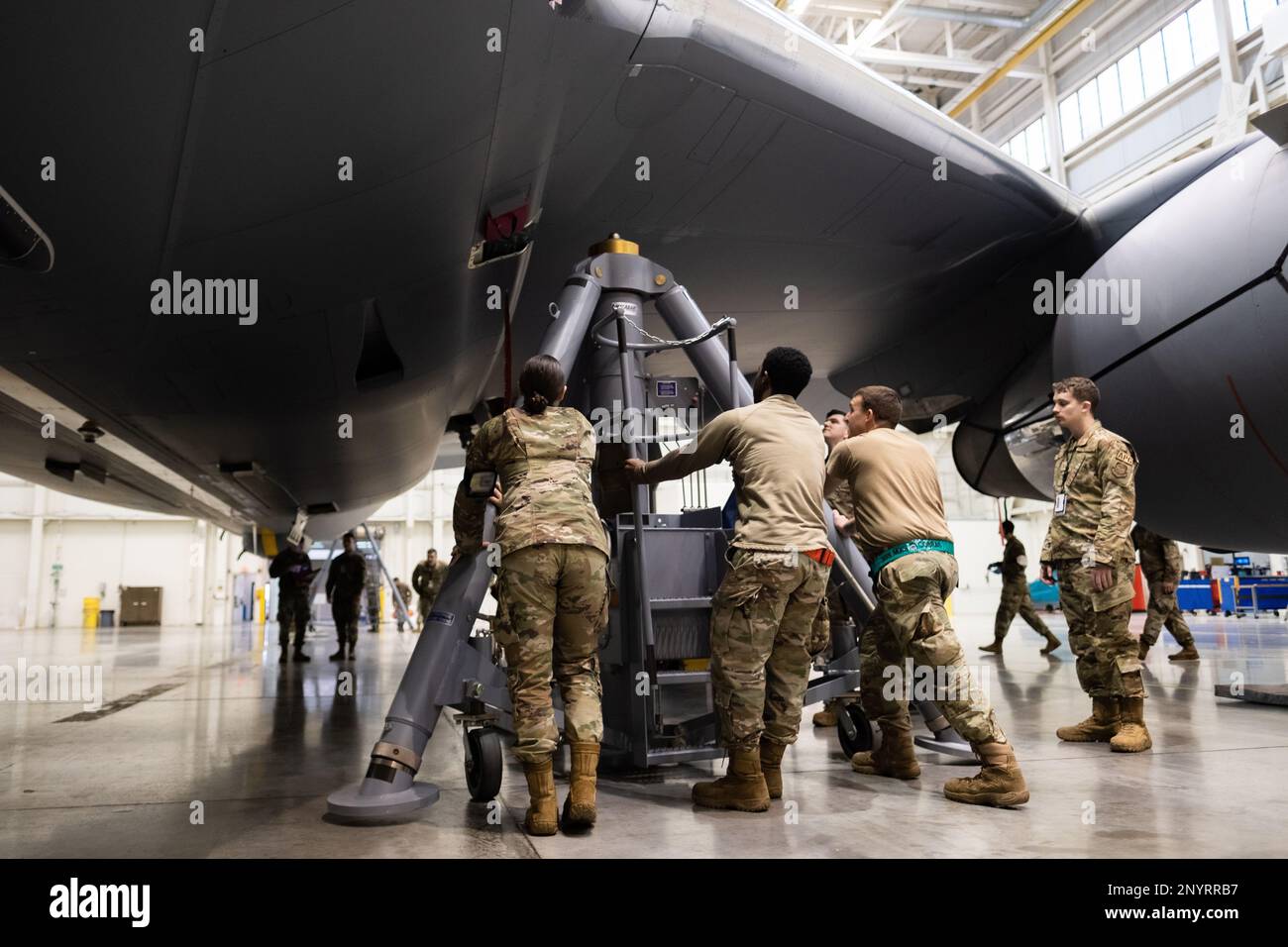 Airmen assigned to the 305th Maintenance Squadron aircraft maintenance check team set up a ...