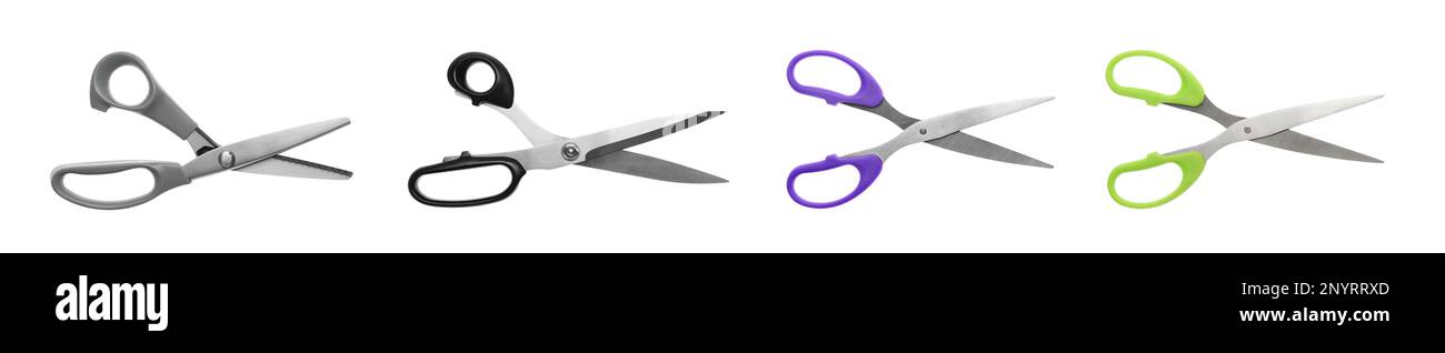 Set with different scissors on white background. Banner design Stock ...