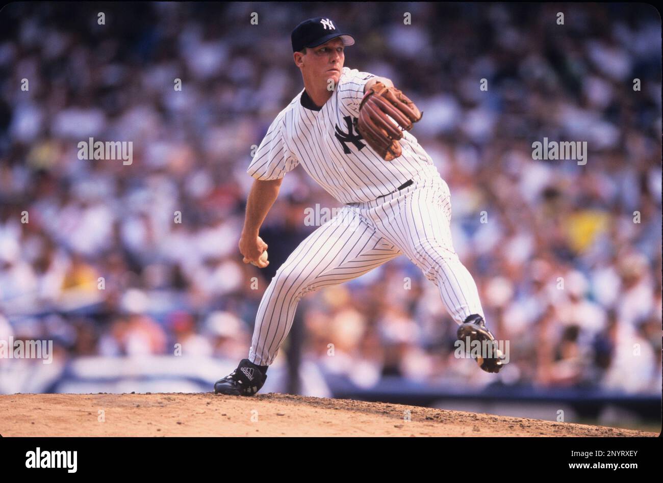 New York Yankees pitcher David Cone sets for play in a Major League ...