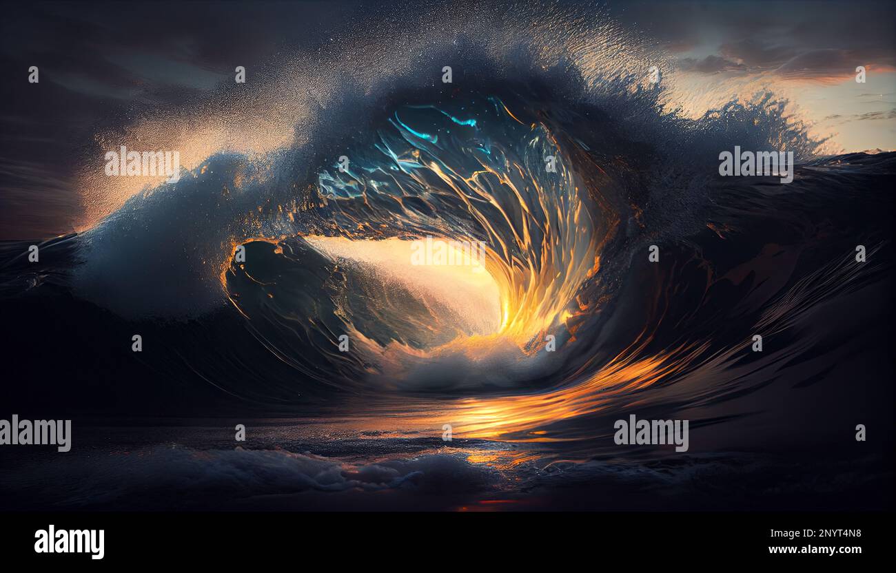Wave tube of clear water, big wave in oean Stock Photo - Alamy