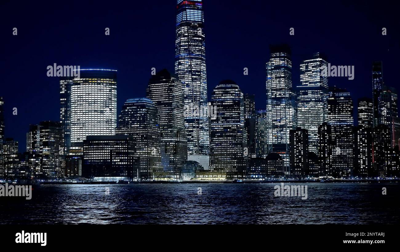 Aerial view manhattan night broadway hi-res stock photography and ...