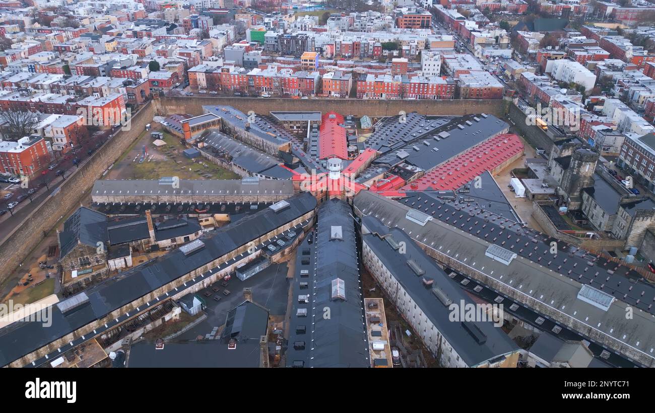 Eastern State Penitentiary in Philadelphia from above - flying over the ...