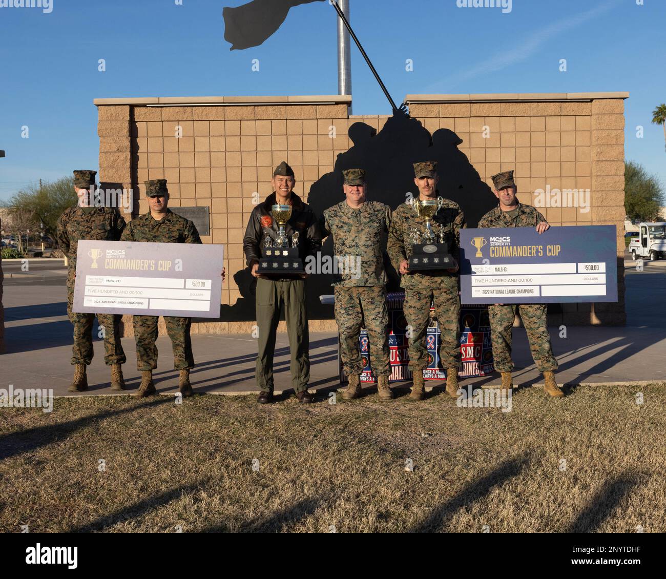 U.S. Marines from Marine Corps Air Station (MCAS) Yuma, Arizona, pose ...