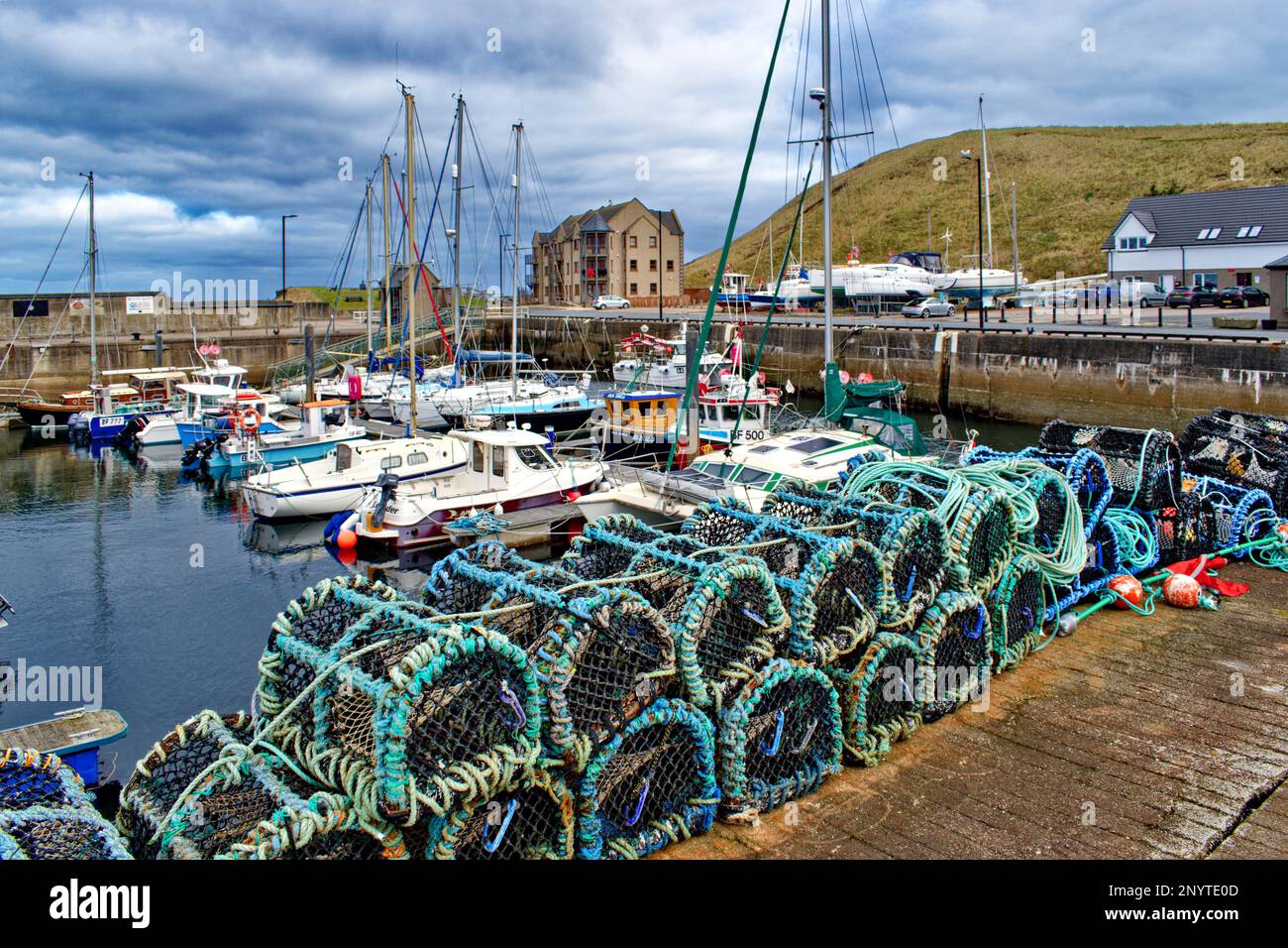 Whitehills Aberdeenshire Scotland fishing village with small well ...