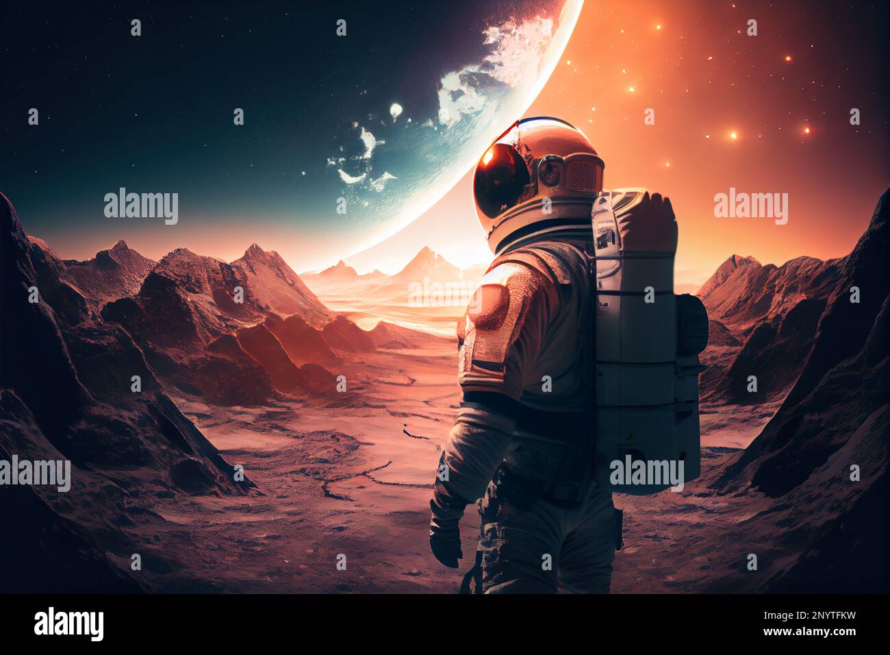 Picture of astronaut - man or woman in suit with helmet at lunar ...