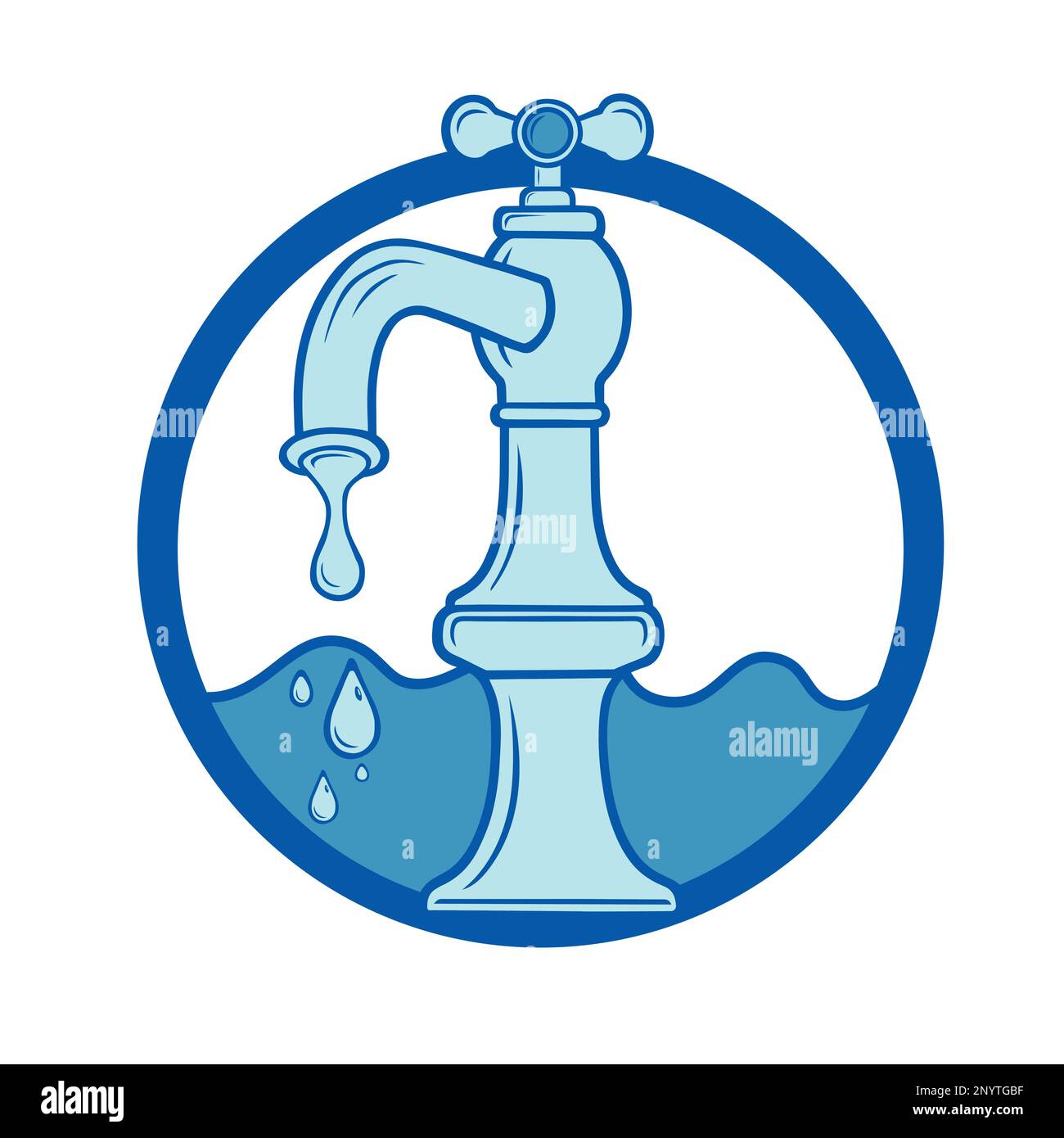 Water tap with falling drop. Classical old valve. Vector sticker on ...
