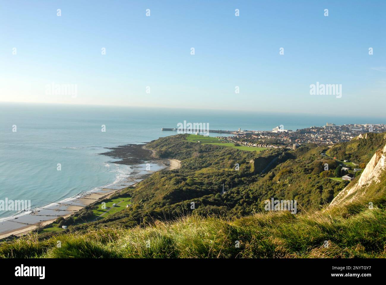High view of Folkstone in Kent on the English Channel, Britain Stock ...