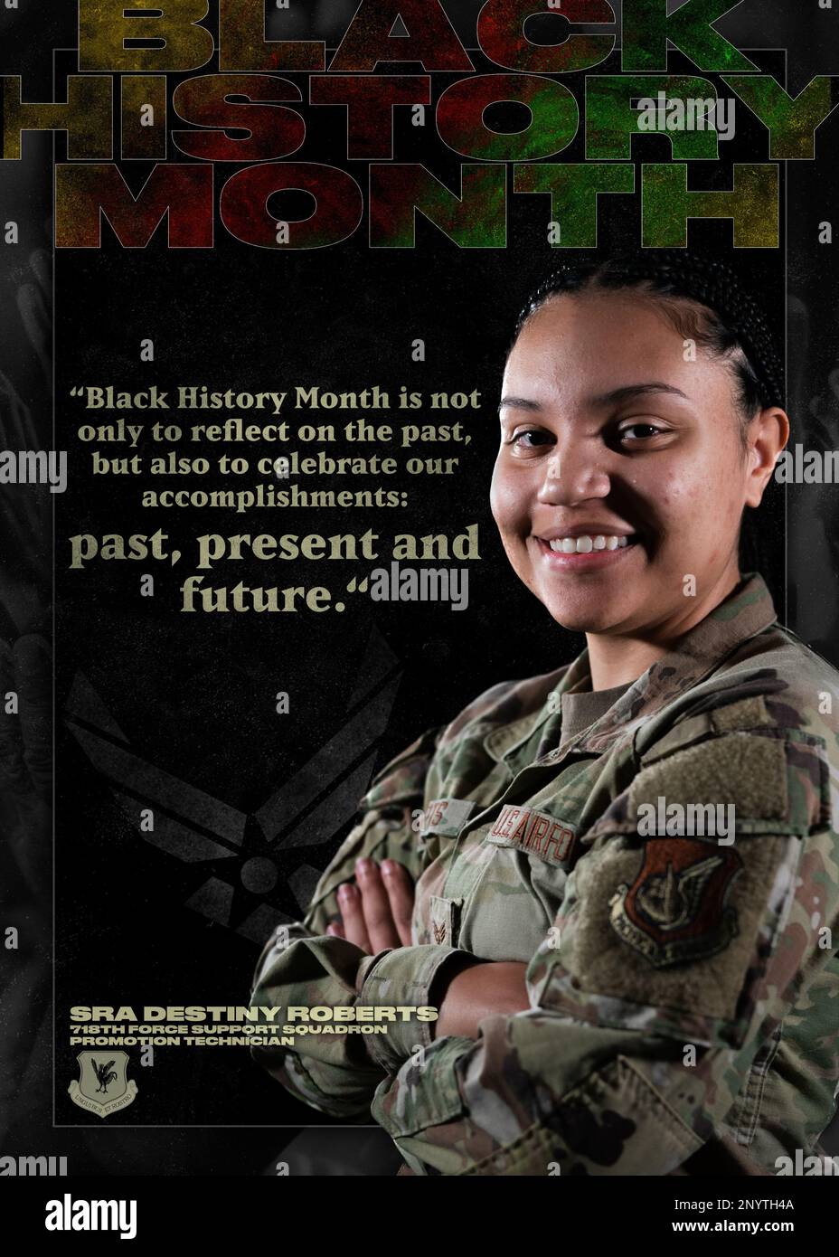 An infographic shows Senior Airman Destiny Roberts, 718th Force Support ...