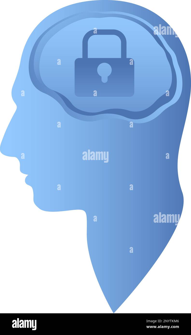 Mental block concept. Head with padlock inside. Vector illustration ...