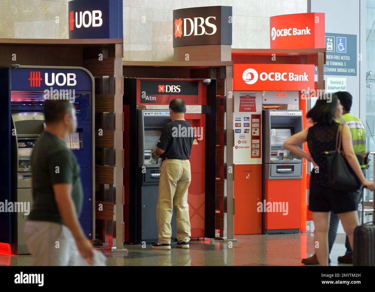 ATM machines from UOB, DBS and OCBC Bank, at Changi Airport terminal 2 ...