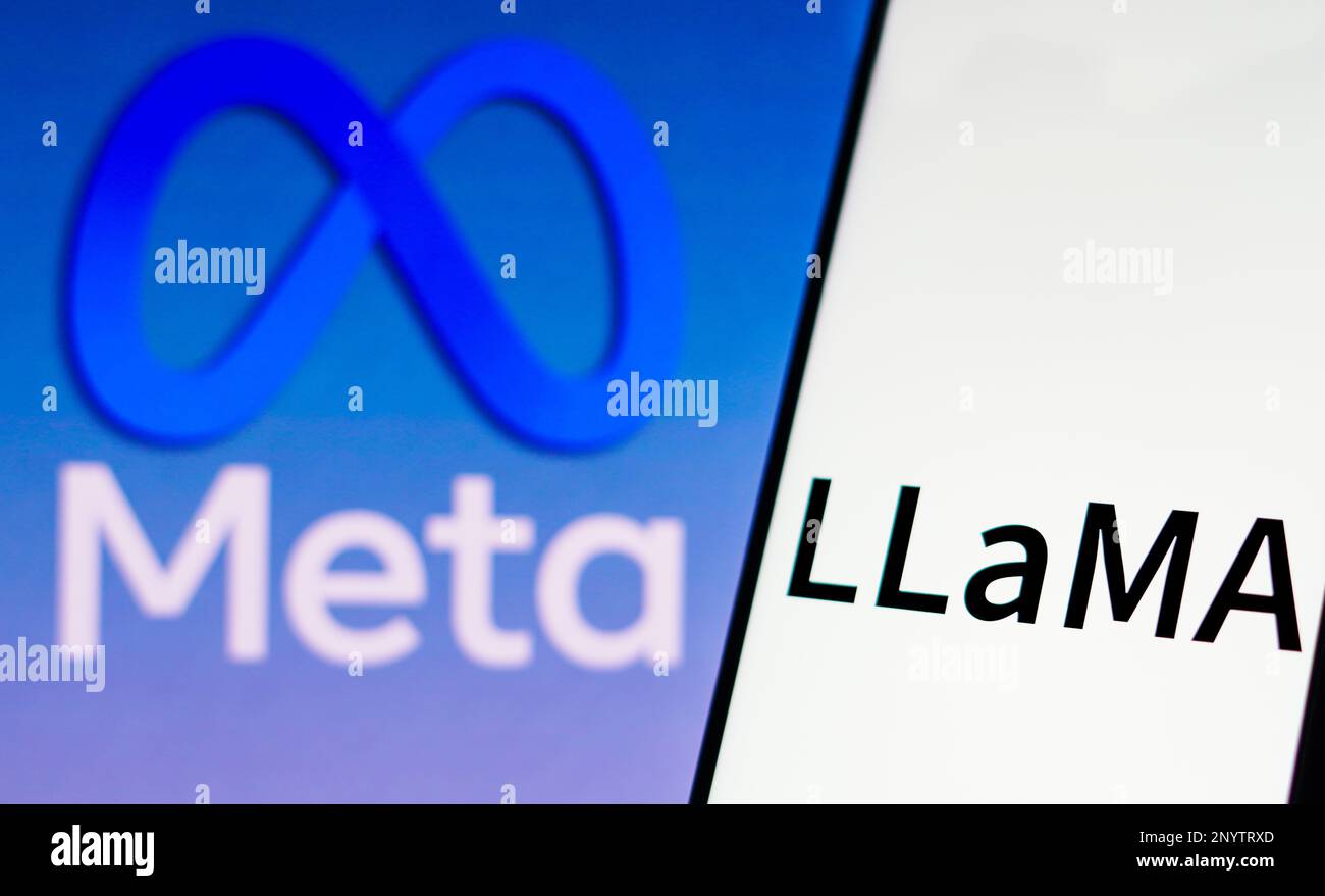 In this photo illustration, the LLaMA (Large Language Model Meta AI) logo seen displayed on a ...