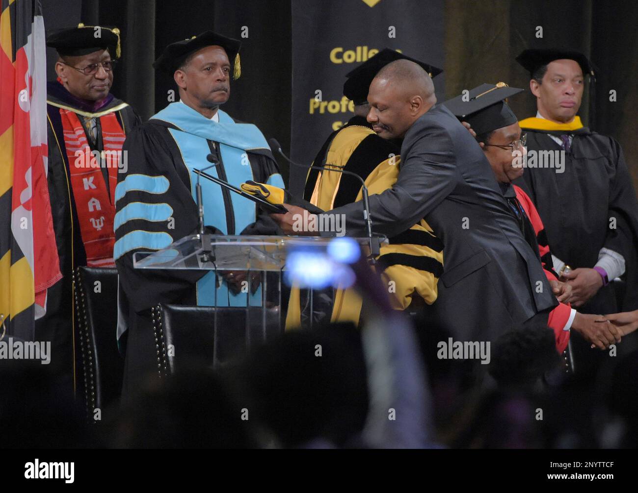 Bowie State University President Dr. Mickey L. Burnim hugs Richard ...