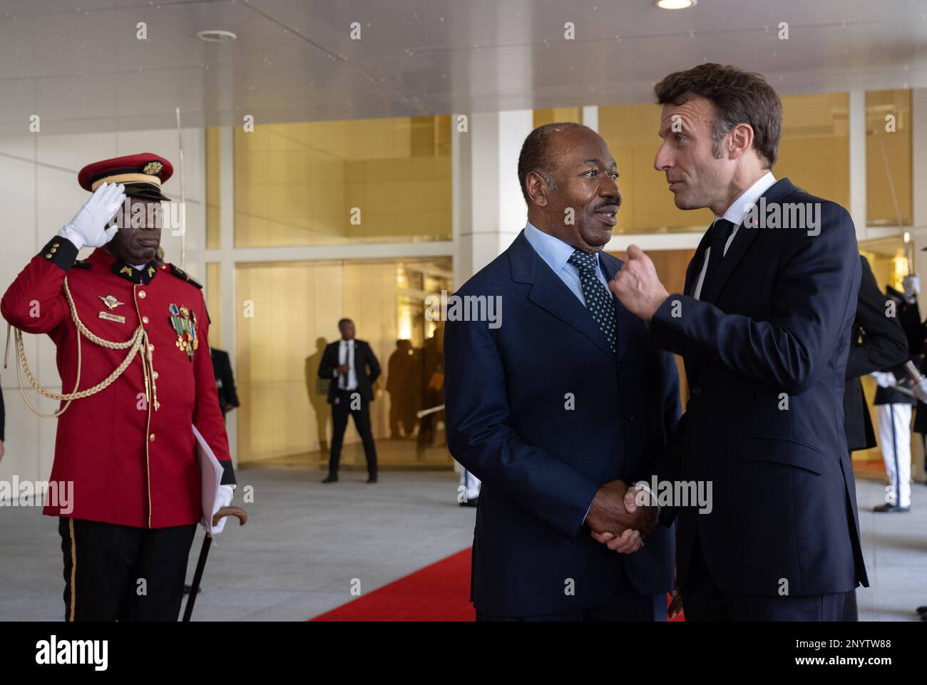 Libreville, Gabon. 02nd Mar, 2023. Ali Bongo and Emmanuel Macron during ...