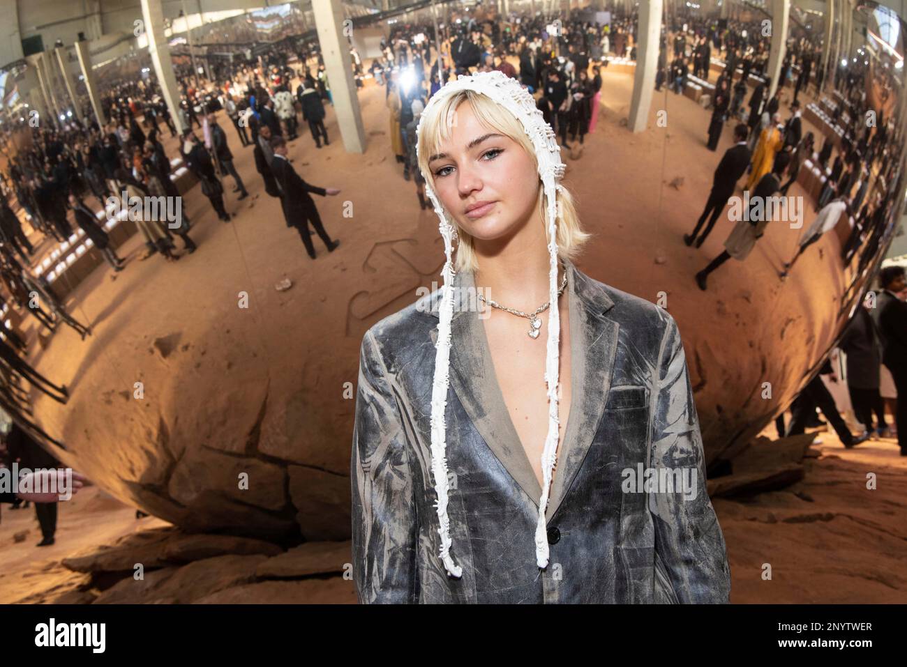 Mia Regan poses before the Off-White Fall/Winter 2023-2024 ready-to ...