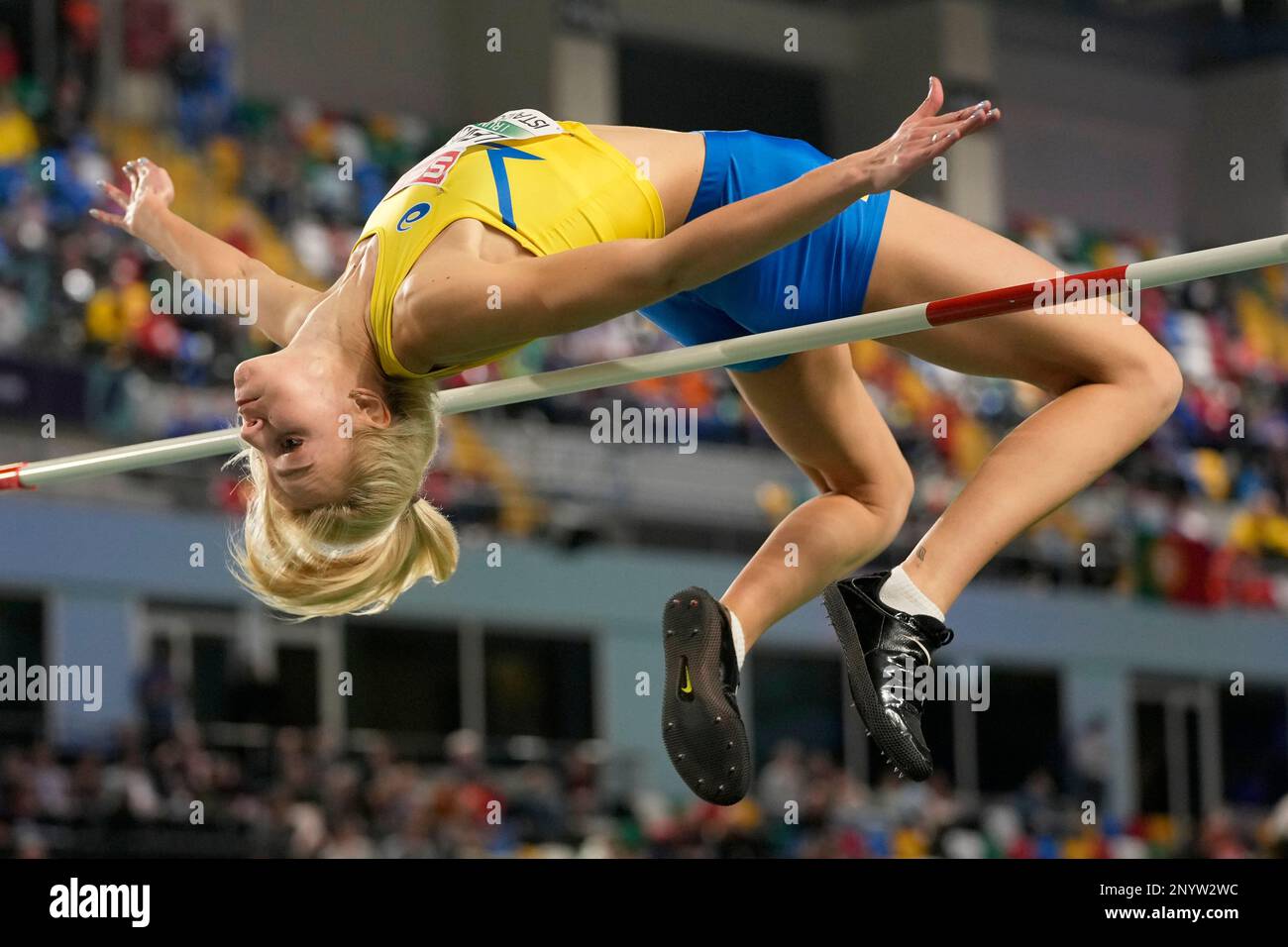 Yuliia Levchenko, of Ukraine, makes an attempt in the Women High Jump ...