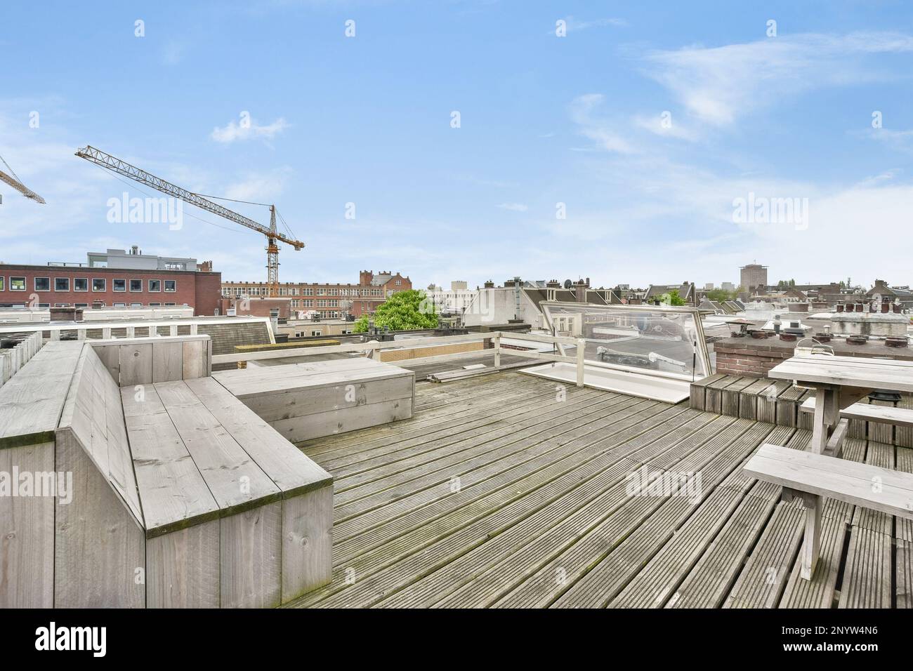 the roof of an apartment building in brooklyn, new york with blue sky ...